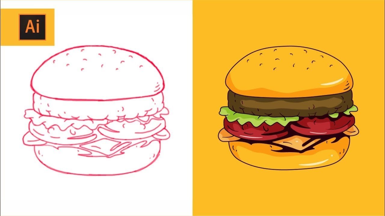 How to Create a Flat Vector Illustration in Illustrator I Illustrator Tutorial I Burger #shorts