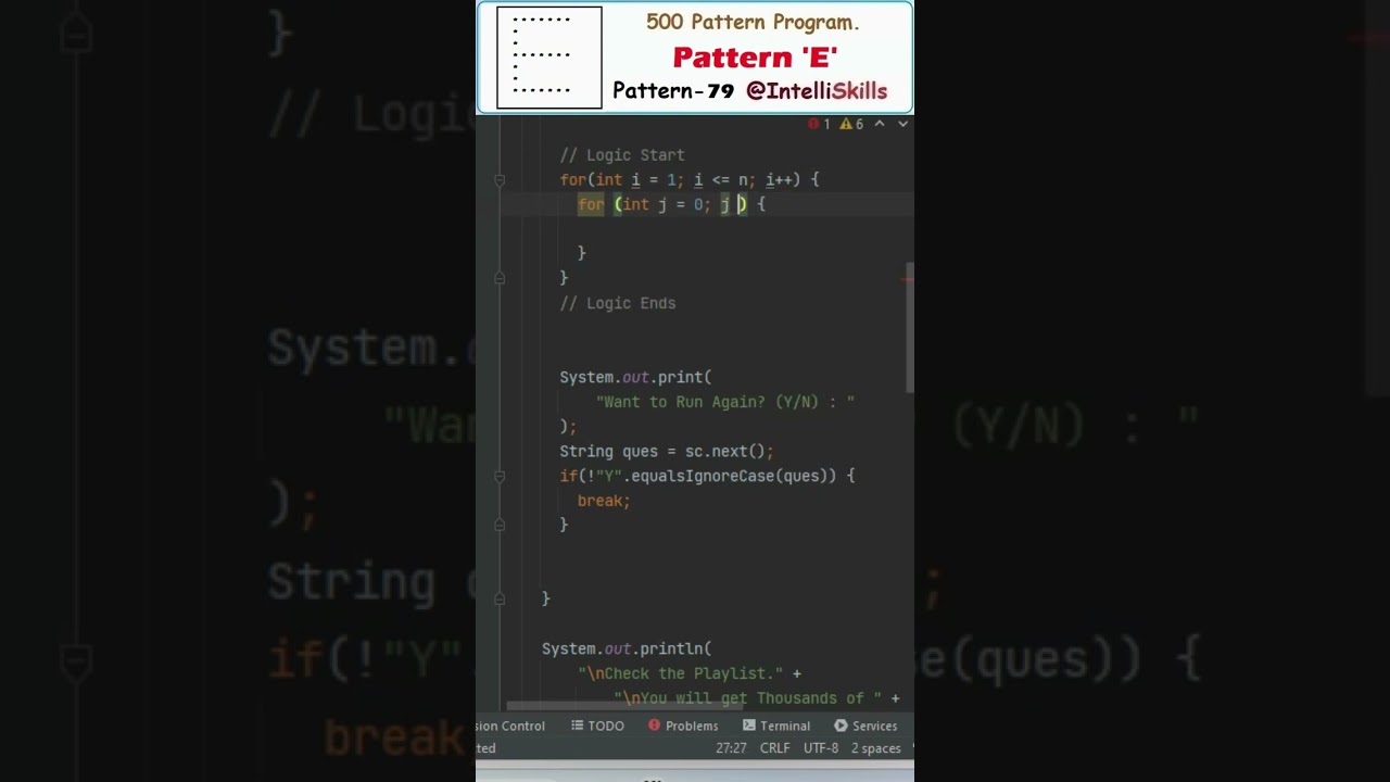 Java Pattern-79 | Print 'E' | Java Pattern Programs #shorts #java #coding #programming #trending