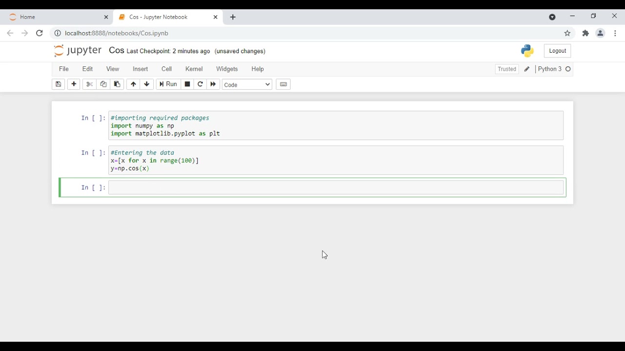 Plotting Cosine Wave graph using Jupyter Notebook