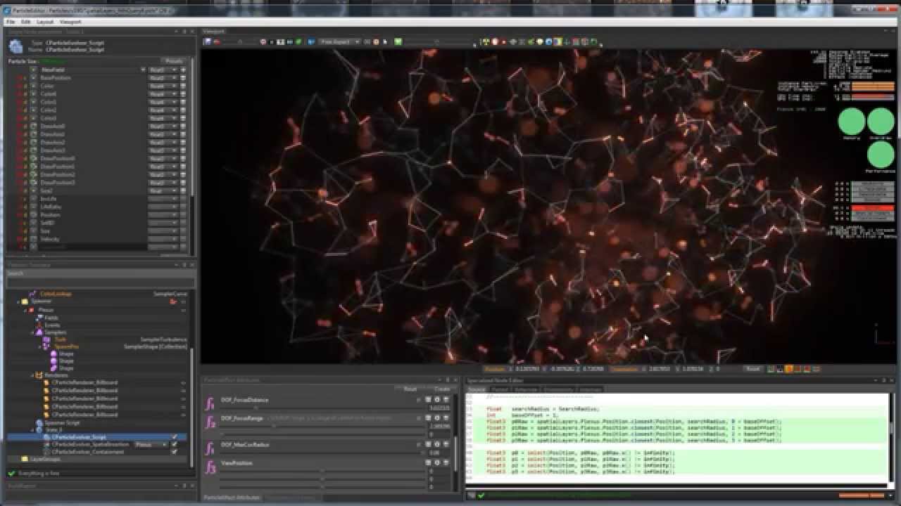 PopcornFX feature preview : Plexus effect using spatial queries + DOF