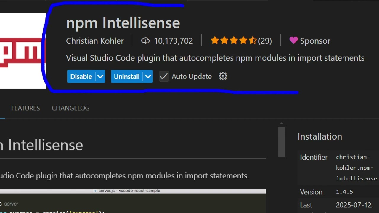 Node js NPM Intellisense & Autocomplete Plugin For VSCode IDE