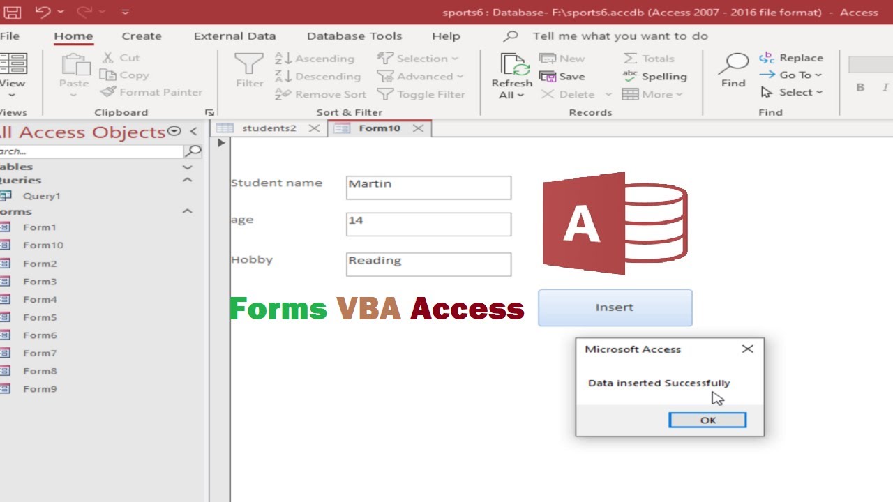 forms vba access - insert button in Microsoft access forms using VBA
