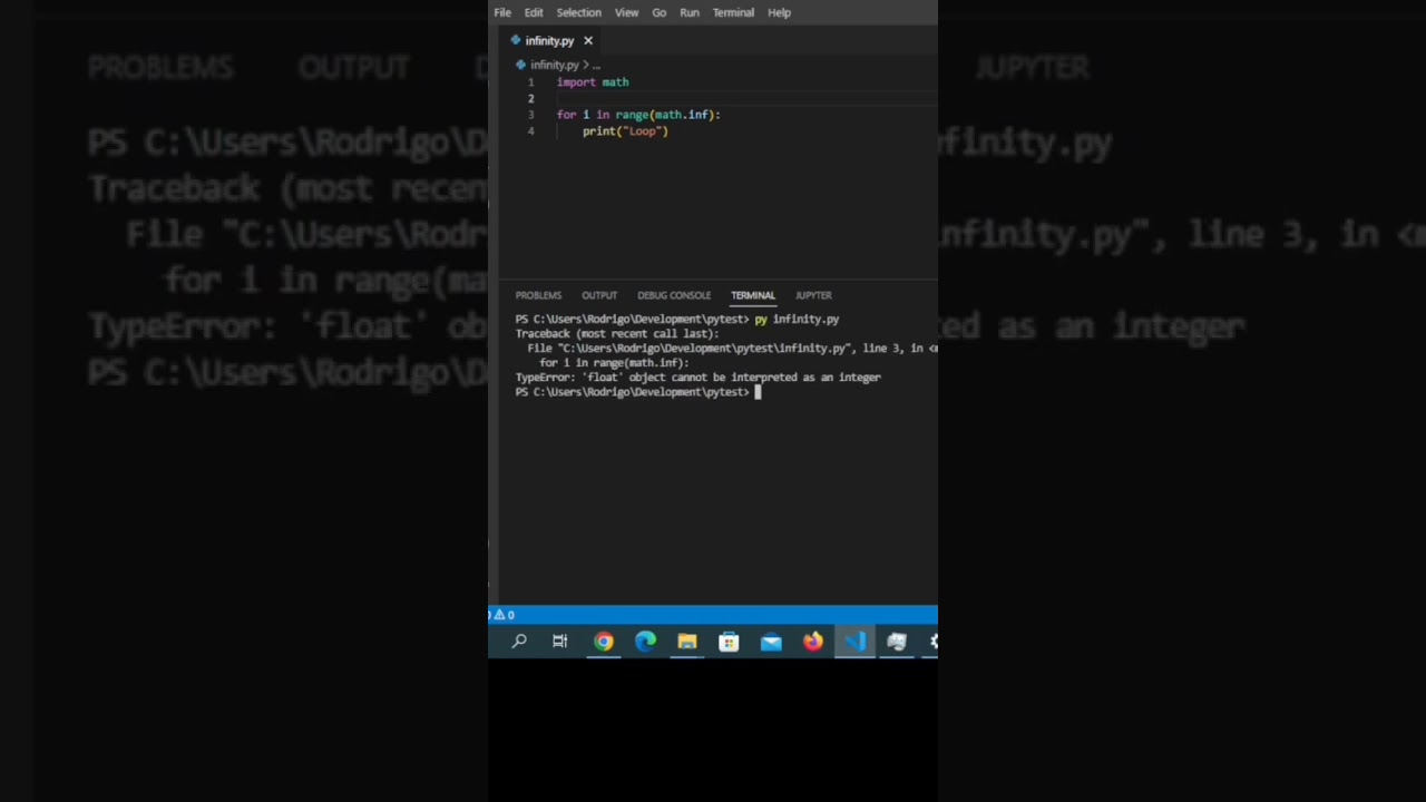 Running Infinity in Python For Loop (math.inf)