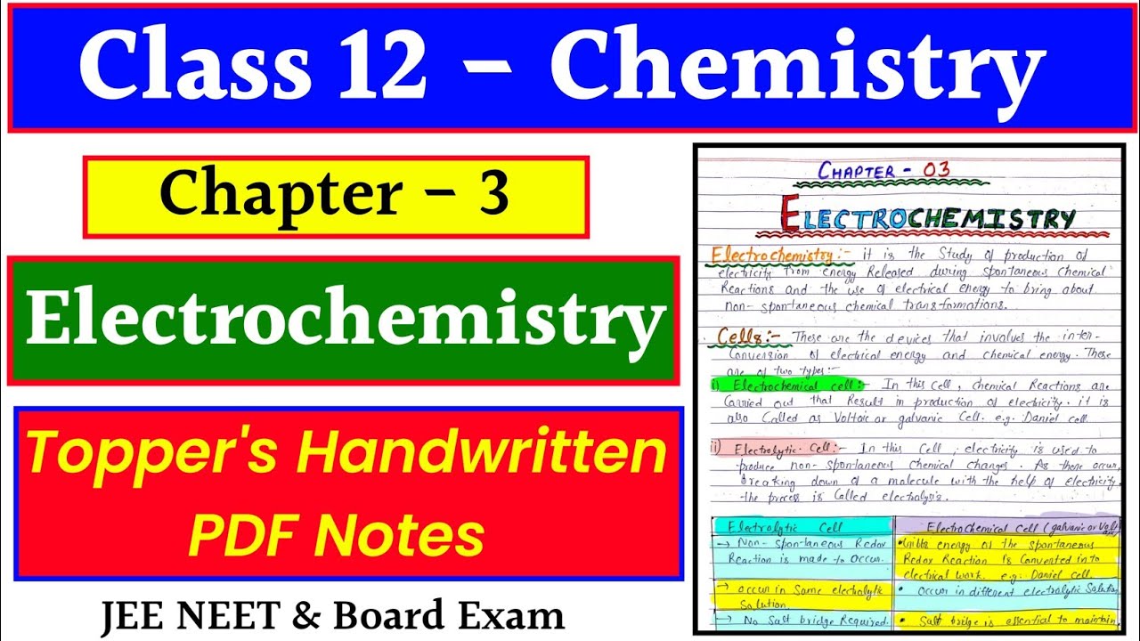 Chapter 3 ELECTROCHEMISTRY // Class 12 Chemistry Handwritten PDF Notes // JEE NEET & Board Exam //