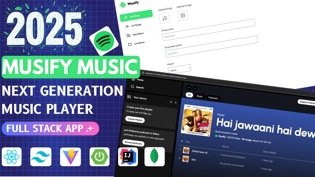 Musify (Spotify Clone): Portfolio Project using React, Tailwind, Spring Boot, Mongodb, IntelliJ IDEA