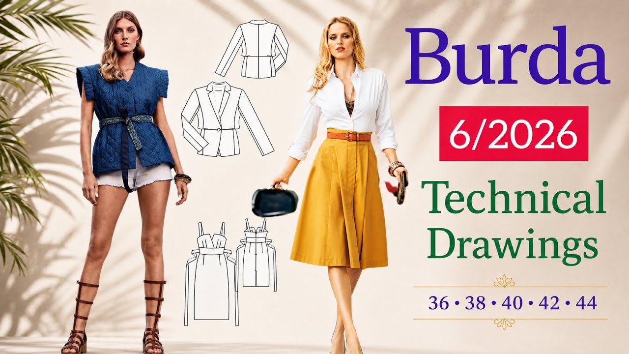 Burda 6/2026 Technical drawings of autumn clothing. Burda Style 6 2026 magazine 