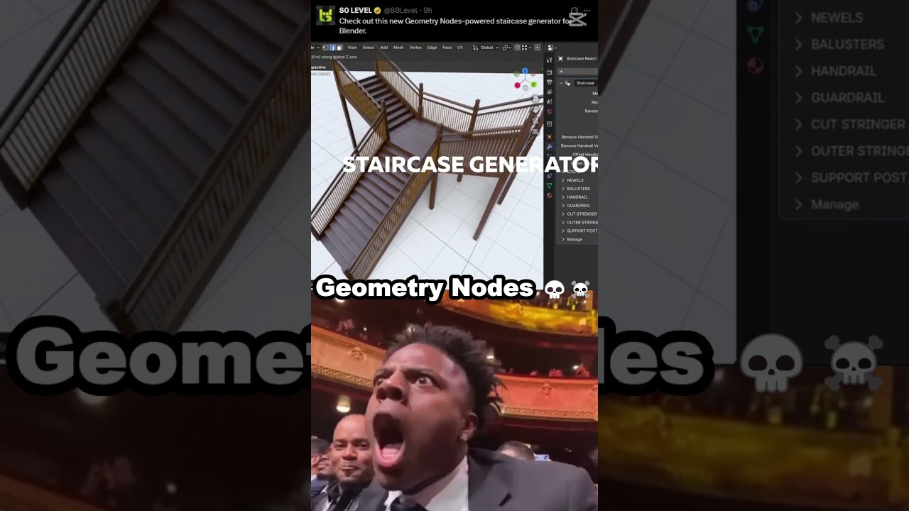 Geometry Nodes-powered staircase generator for Blender🔥