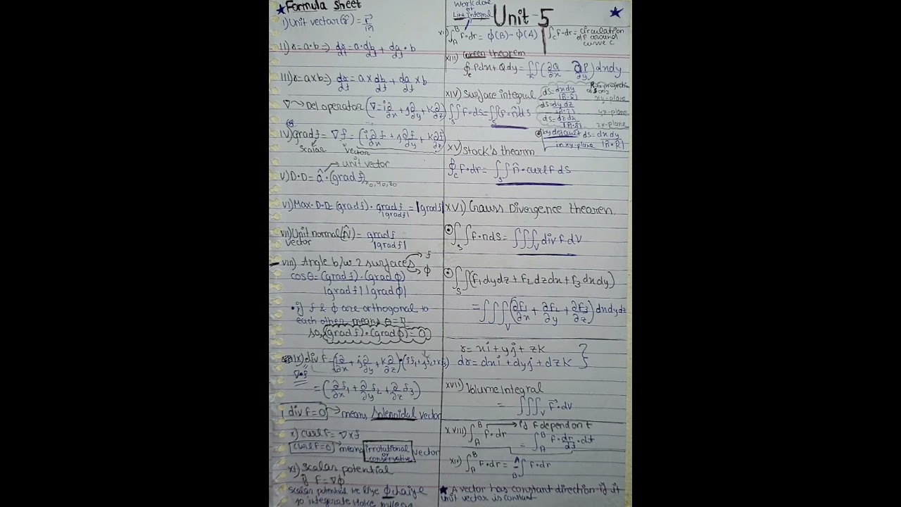 Engineering mathematics unit 5 vector calculus short notes first year first semester
