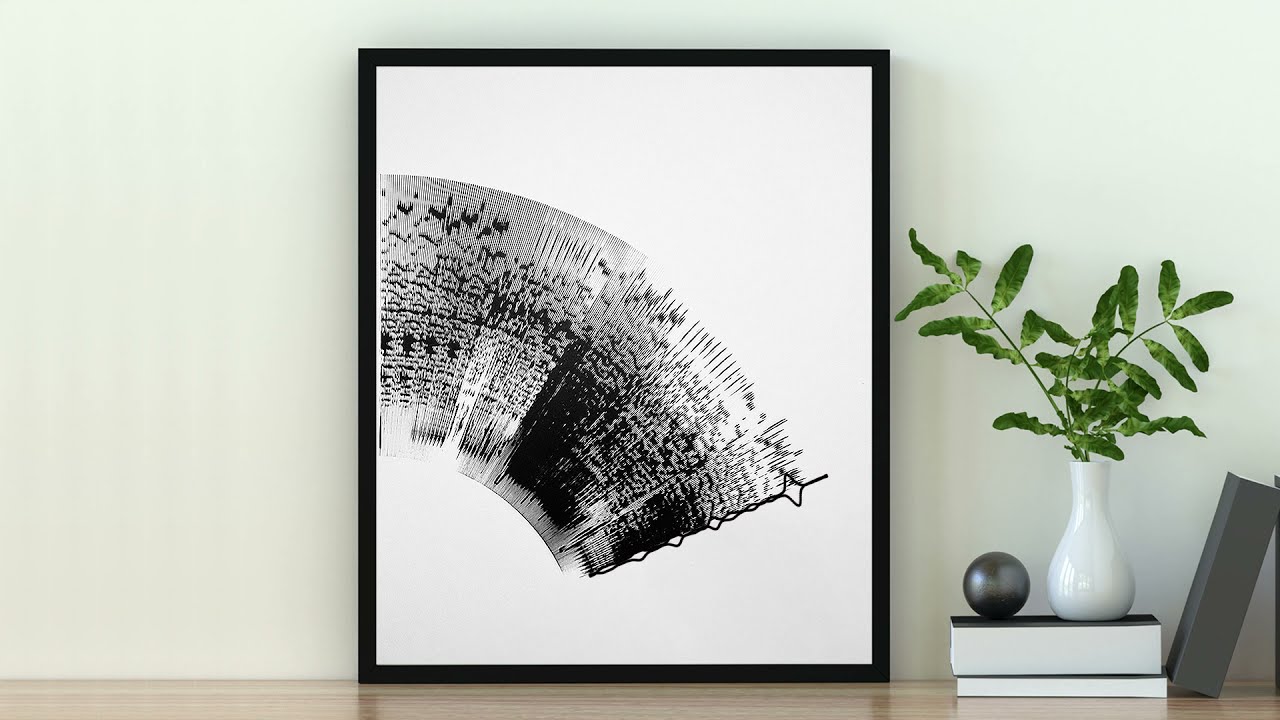 Generative plotter art painting with ink and brush