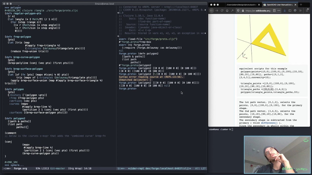 Programmatic CAD with Clojure - Forge Library fixing - Clojure dev. VOD 65