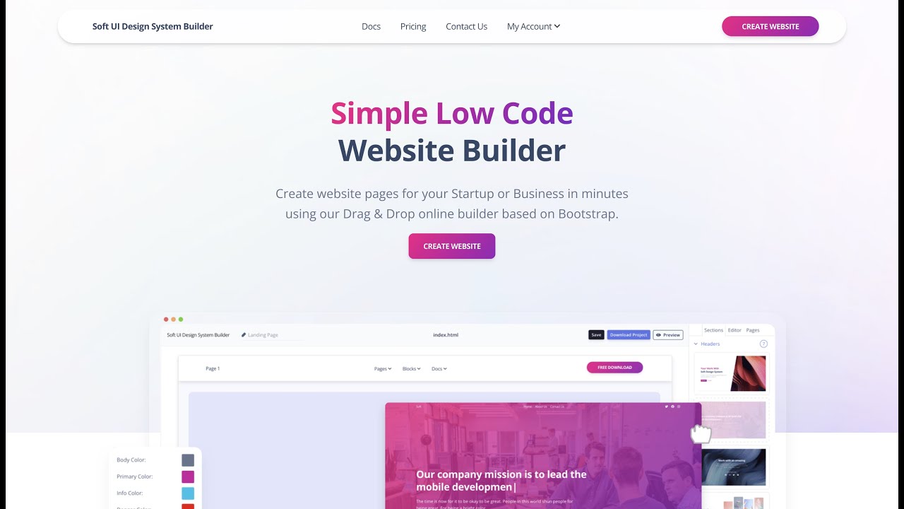 Soft UI Design System Builder - Simple Low Code Website Builder