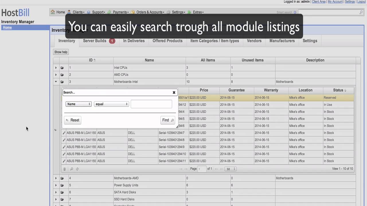 HostBill   Inventory Manager Overview