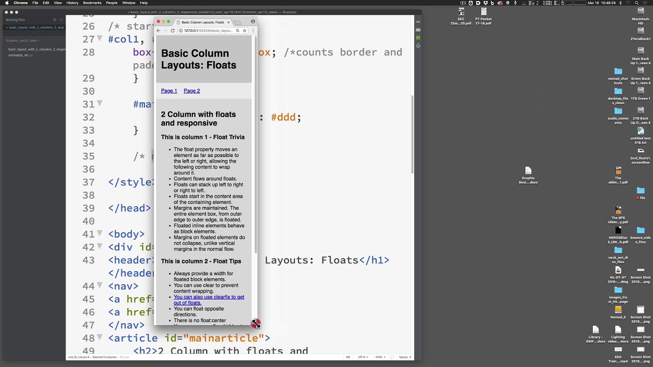 Basic 2 Column Responsive Layout with Floats