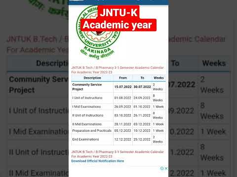 JNTUK B.Tech / B.Pharmacy 3-1 Semester Academic Calendar For Academic Year 2022-23