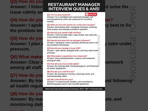 Restaurant Manager Interview Questions and Answers | Restaurant Manager Job Interview Questions