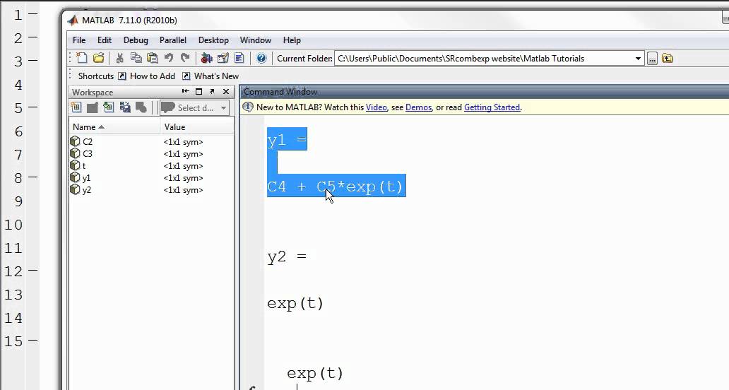 MATLAB Introduction to Solving Symbolic Differential Equations