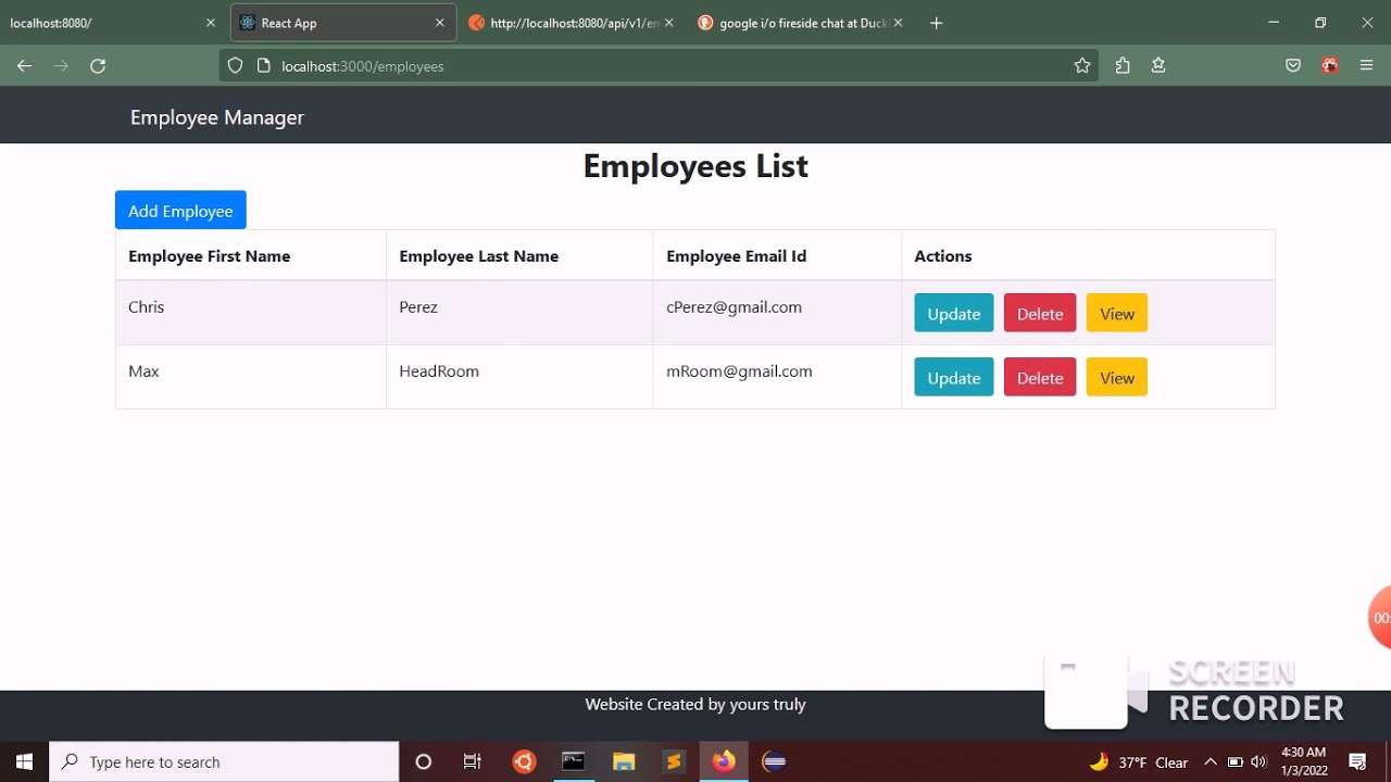 React/Spring CRUD Employee Manager Web Application