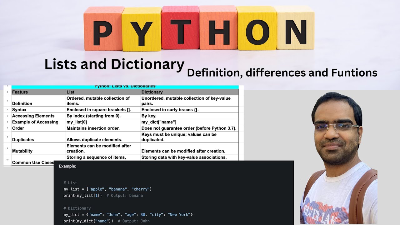 Python Lists and Dictionary (definition, differences and methods)