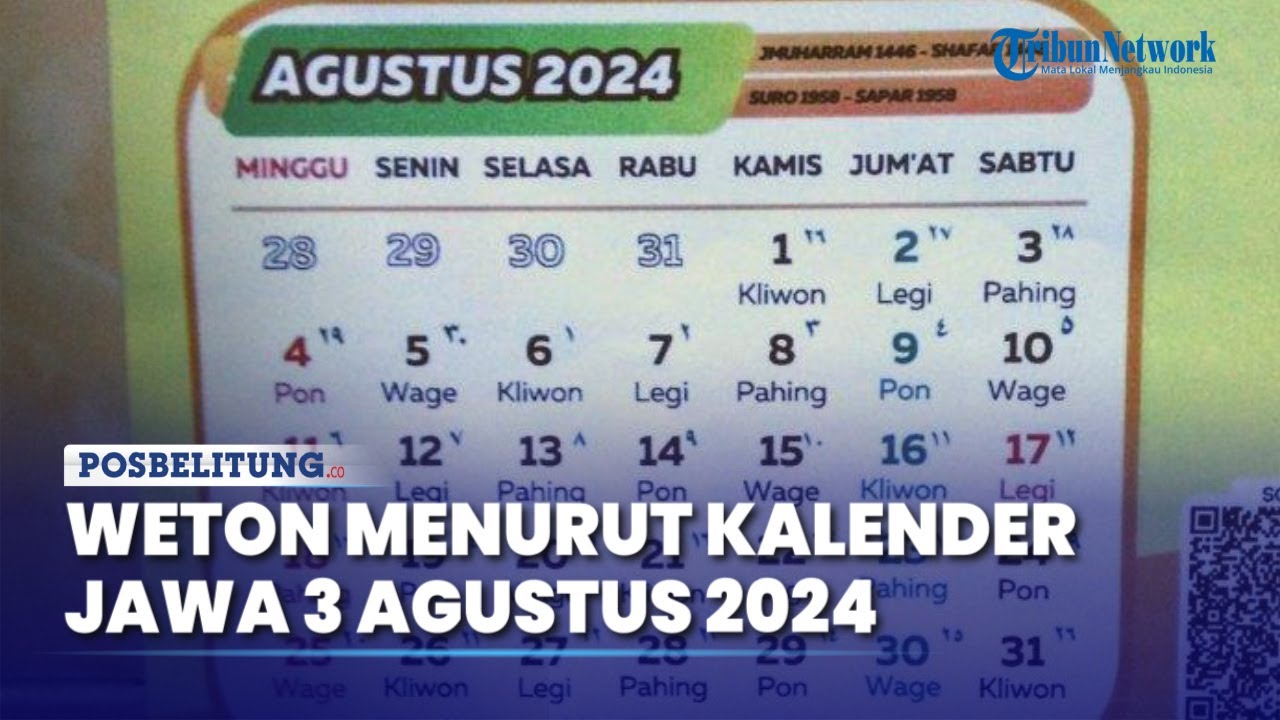 Cek Arti  Kalender Jawa Hari Sabtu, 3 Agustus 2024 untuk Tentukan Weton dan Hari Spesial