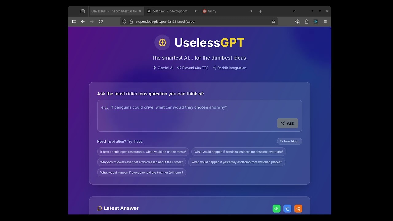 UselessGPT — The World's Most Confidently Wrong AI 🤖😂 | Bolt.new Hackathon Project