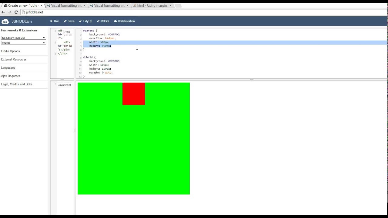 CSS: Vertically centering a child element part 1 (margin: auto mistake)