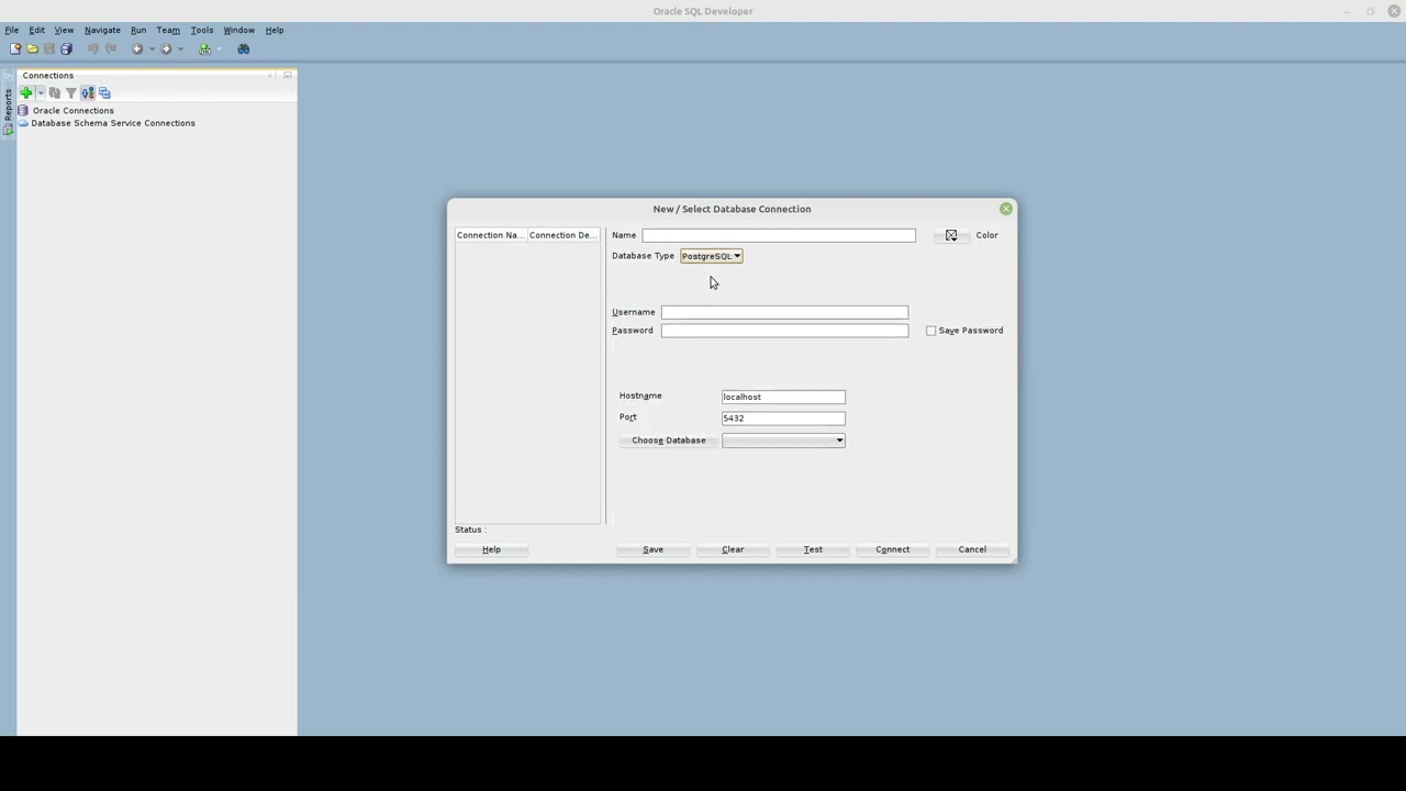 Postgresql, how create connection via oracle sql developer?