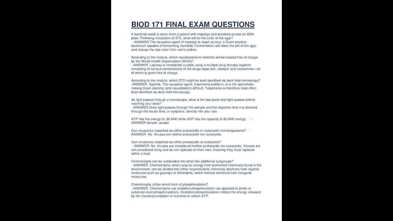 BIOD 171 FINAL EXAM QUESTIONS &ANSWERS. GRADED A+