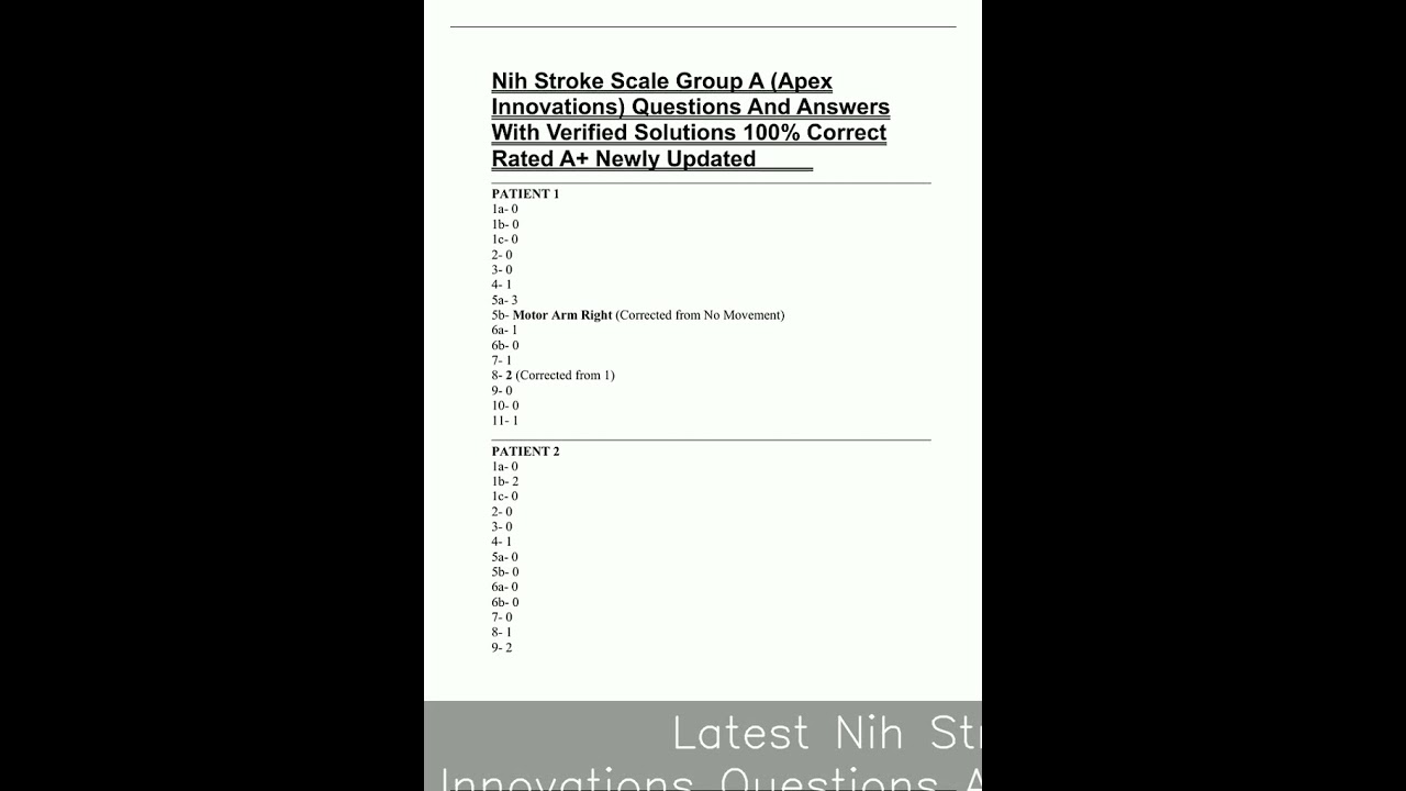 Latest Nih Stroke Scale Group A Apex Innovations Questions And Answers With Verified Solutions 100 C
