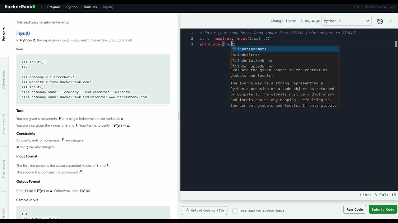 Hackerrank Python Solution  #2 Built Ins - Python: Input()