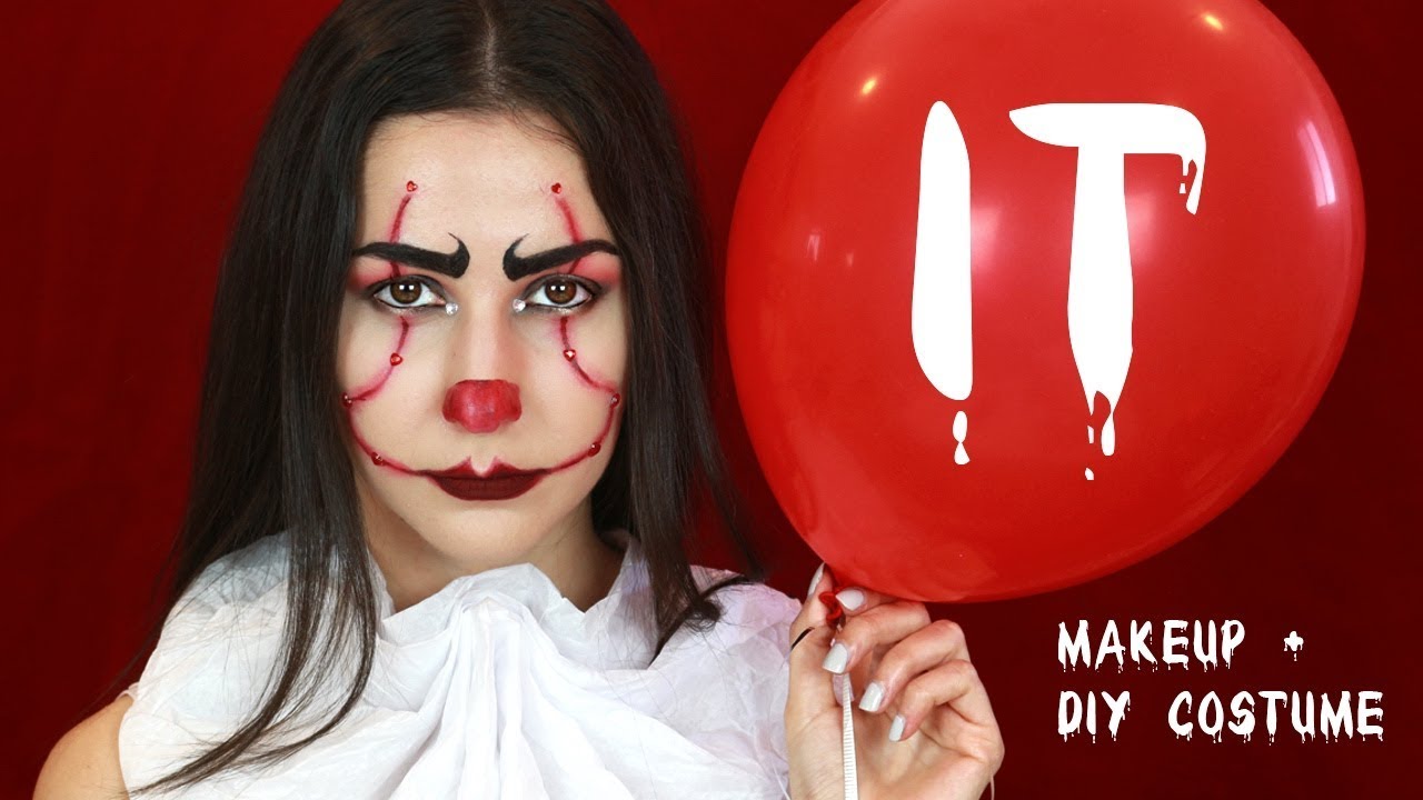 IT PENNYWISE 2017 GLAM GIRL HALLOWEEN MAKEUP TUTORIAL AND DIY COSTUME | QUEENSHIRIN