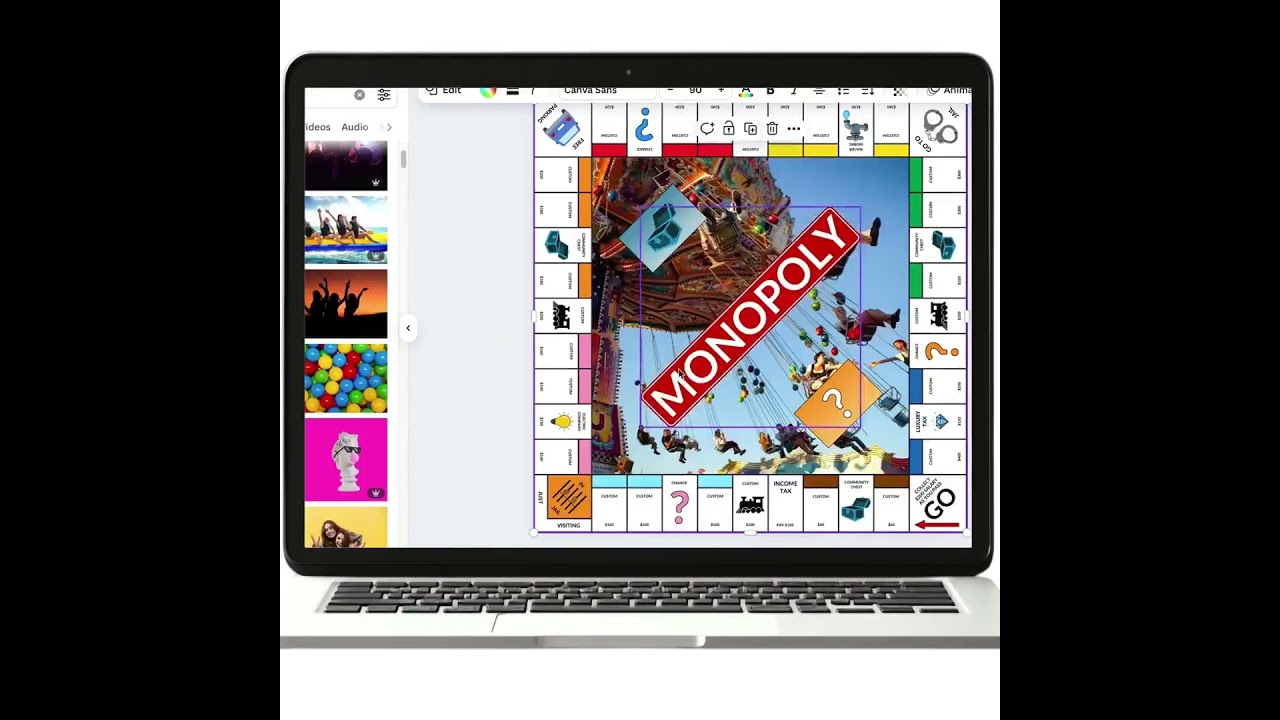 Editable Monopoly board made in Canva