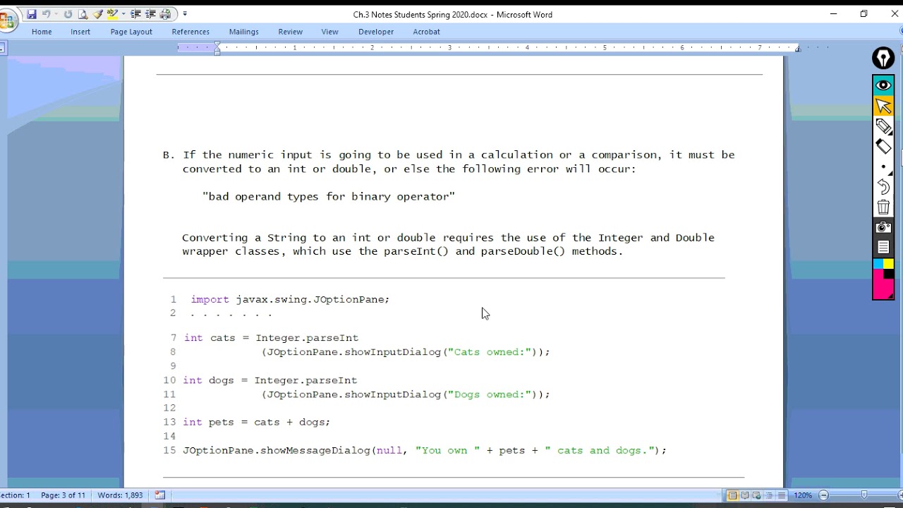 Using JOptionPane class to obtain user input