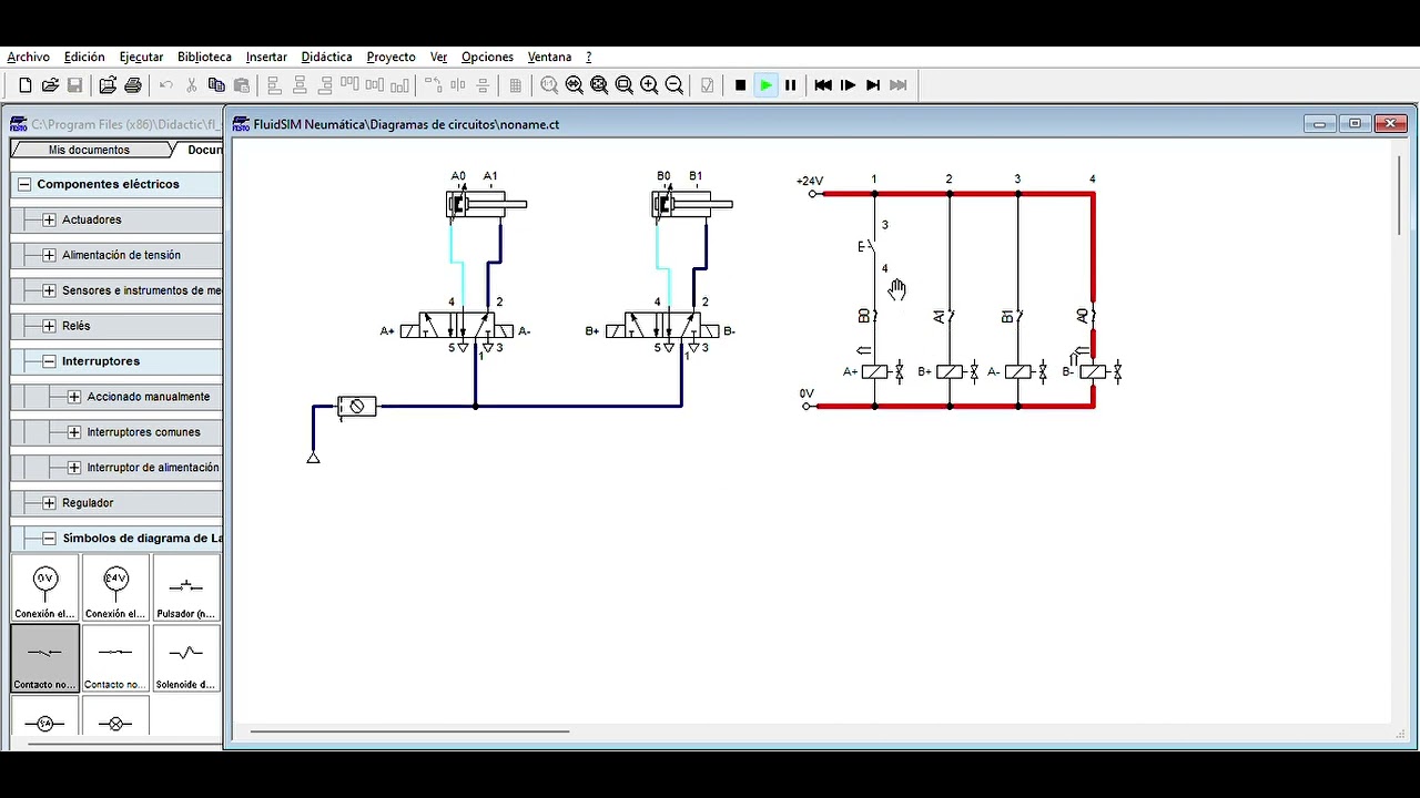 Secuencia Electroneumática Simple A+B+A-B-      FluidSIM P