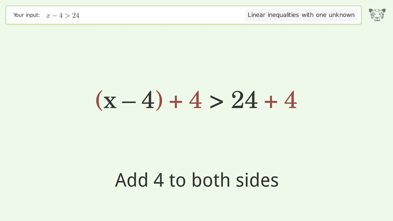 Solving Linear Inequalities: x-4 is Greater Than 24