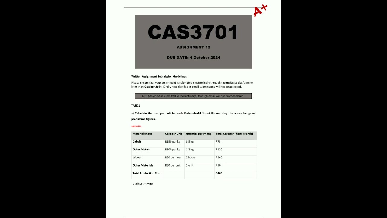 CAS3701 Assignment 12 COMPLETE ANSWERS 2024 DUE 4 October 2024