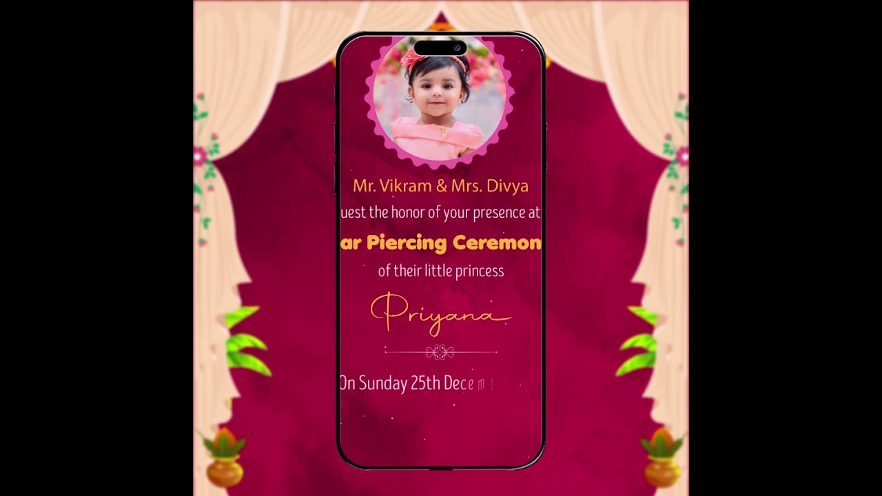 Animated Ear Piercing Ceremony Invitation Card Maker | Parojan Ceremony Invitation | Invito AI-1098