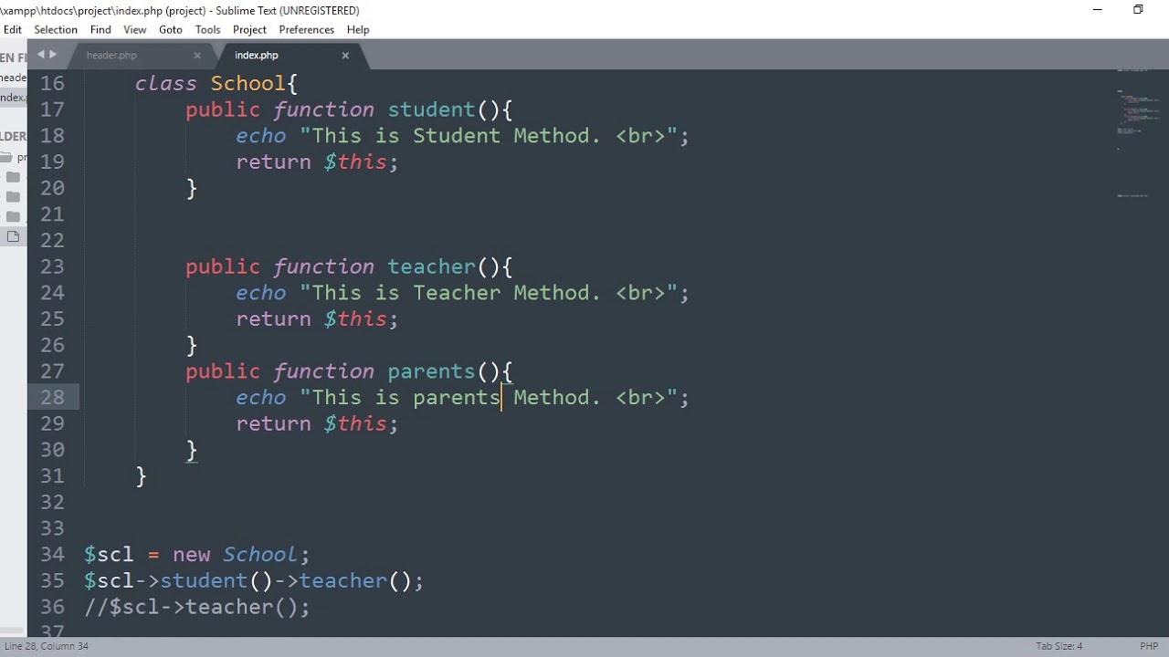 PHP OOP Fundamental -17 (PHP Method Chaining)