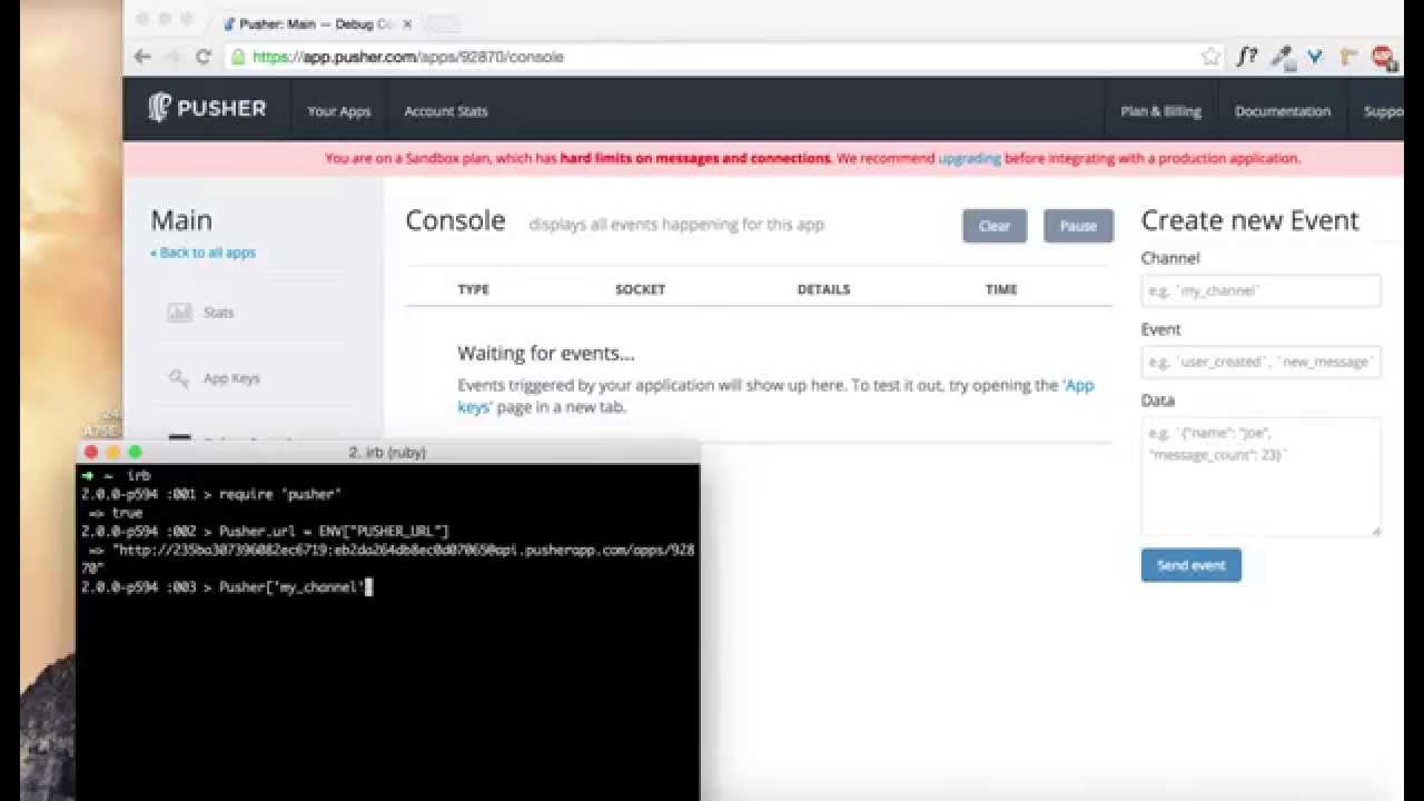 View Events in the Pusher Debug Console