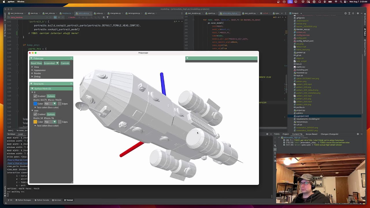Python programming time-lapse! Spacecraft models. 3D mesh processing + Blender.