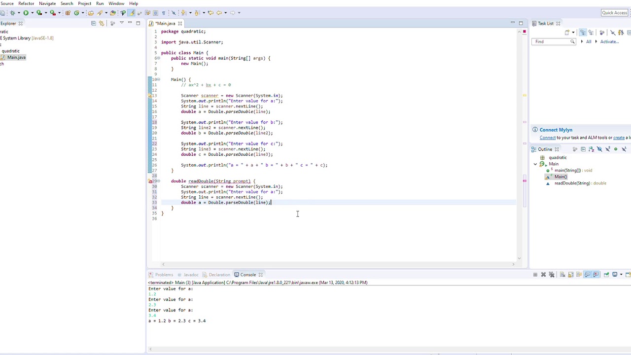 Quadratic Formula in Java