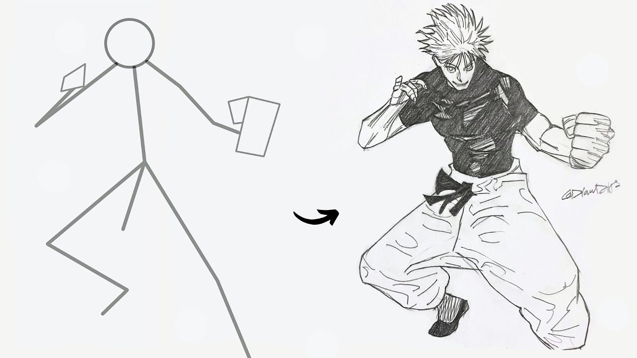 How to draw Gojo Satoru Full Body out of Stick Man | Easy Step by Step