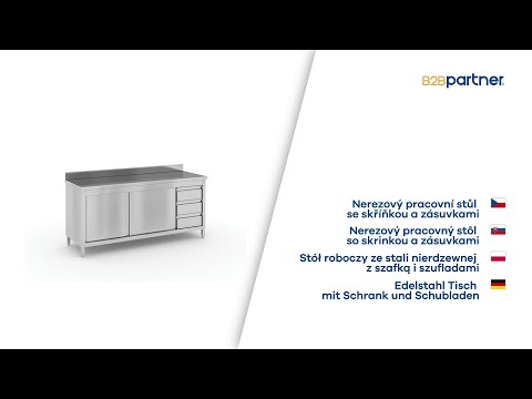 Edelstahl Tisch mit Schrank und Schubladen, 1800 x 700 x 850 mm | B2B Partner