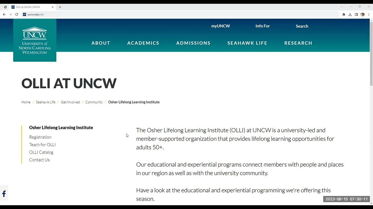 OLLI registration sign-in and profile creation