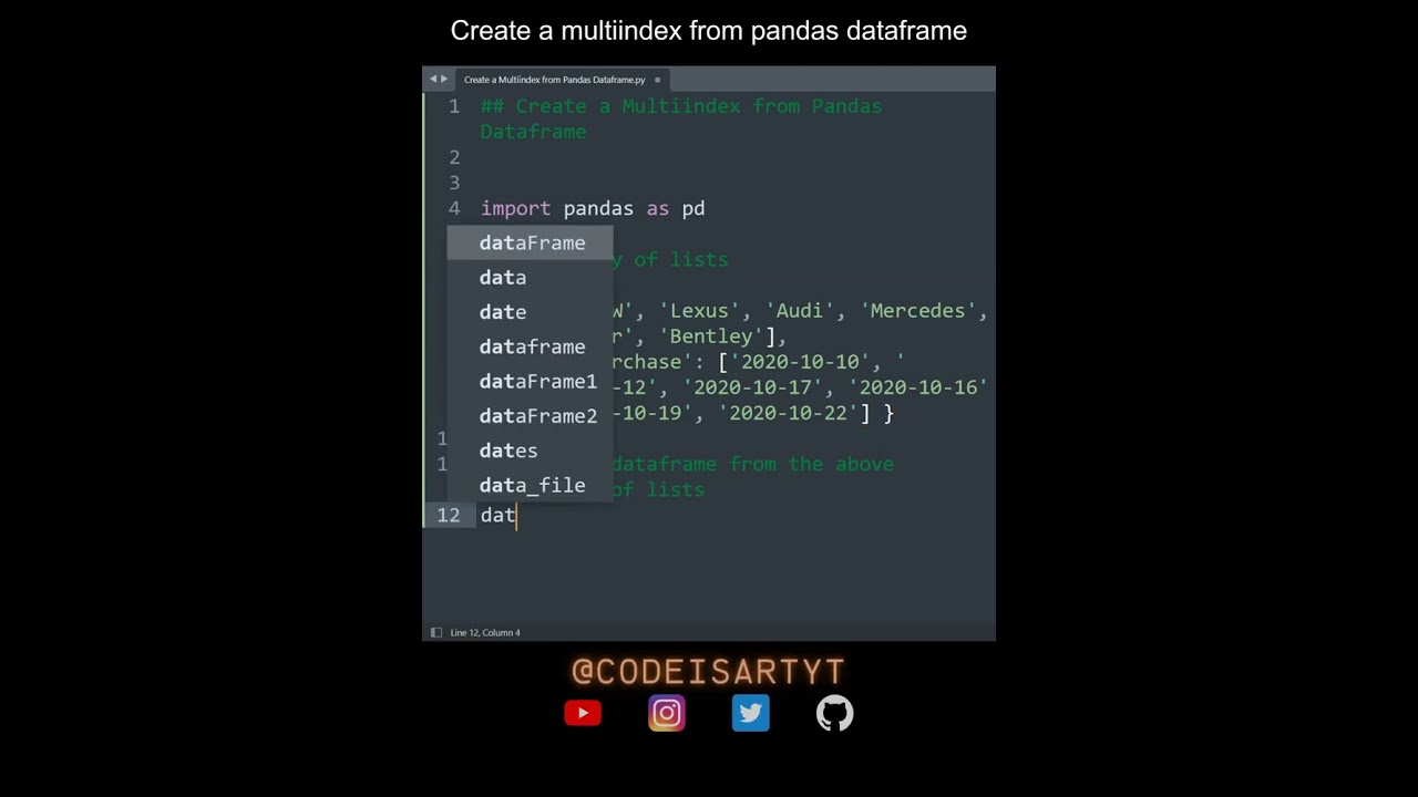 Create a multiindex from pandas dataframe in Python | Python Data Science | Python Coding Tutorial