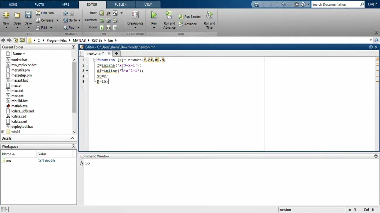 Newton Raphson | MATLAB Code