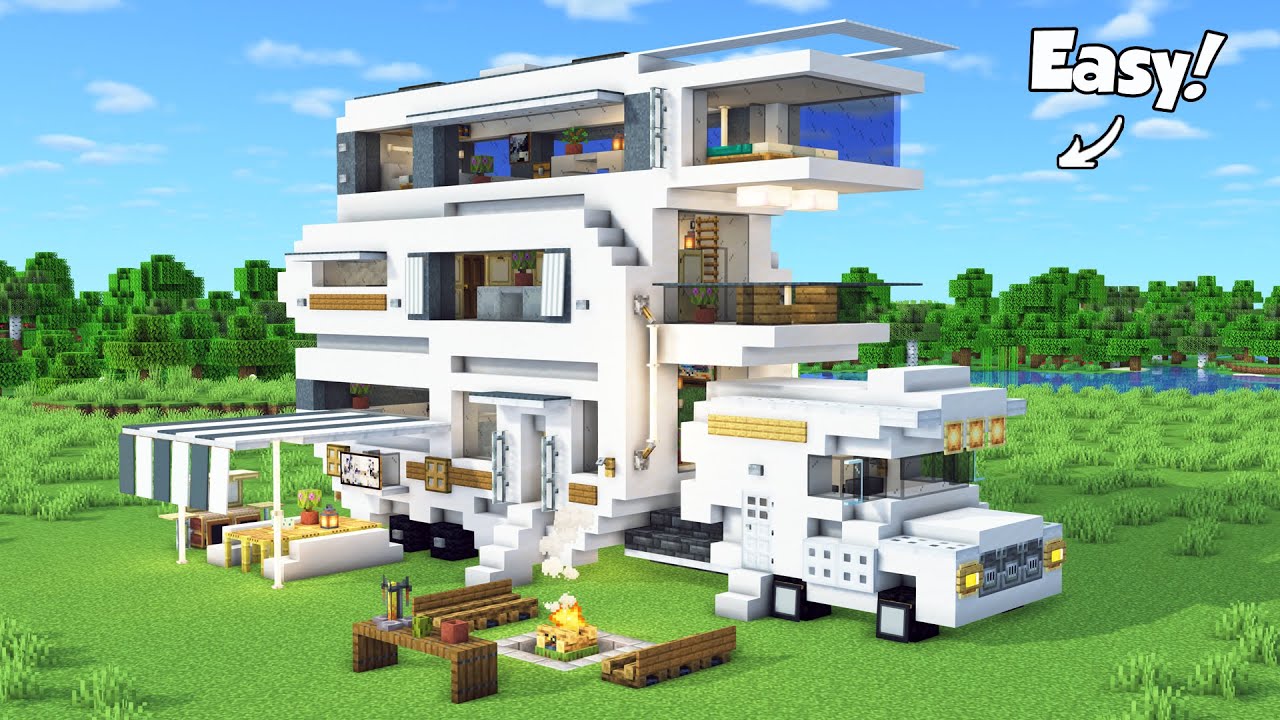 Minecraft: How To Build a Modern RV House Tutorial - Campervan #41 (Easy to follow)