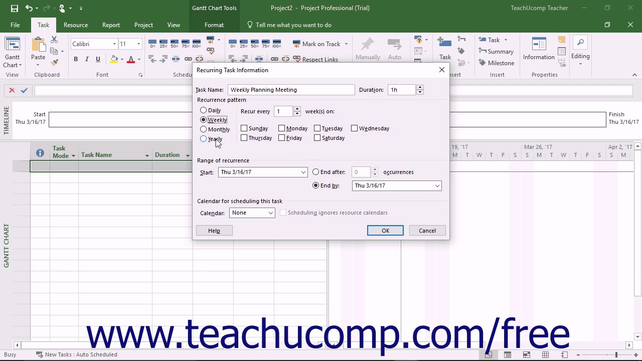 Project 2016 Tutorial Creating Recurring Tasks Microsoft Training