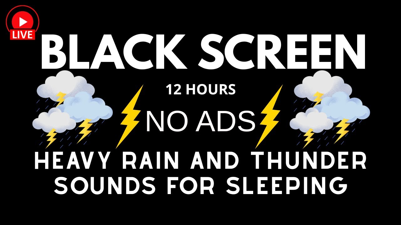 🔴 Heavy Rain and Thunder Sounds for Sleeping - Black Screen | Thunderstorm Sounds for Deep Sleep