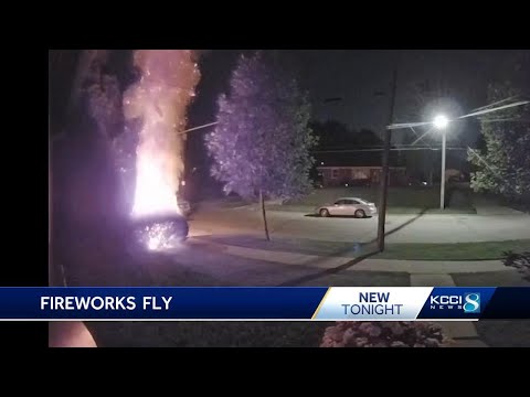 Watch: Doorbell camera shows moment fireworks set bushes near a home on fire in Des Moines