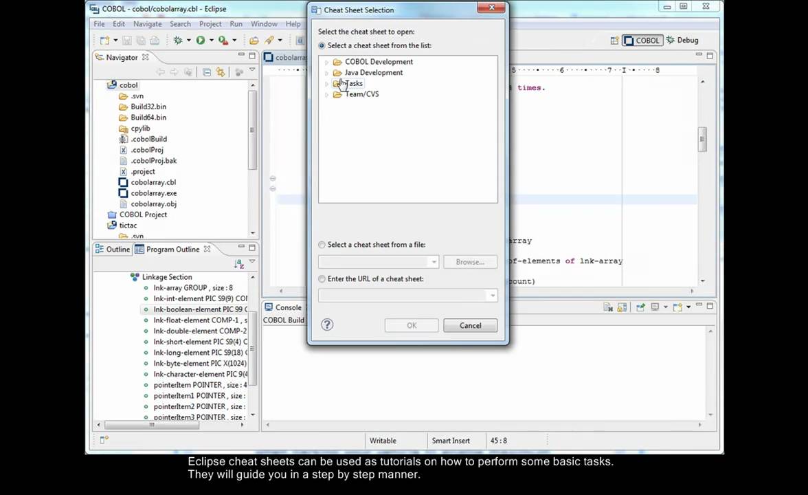 Cheat sheets with Visual COBOL for Eclipse